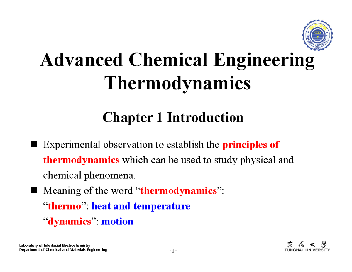 Advanced Chemical Engineering Thermodynamics Chapter 1V ...