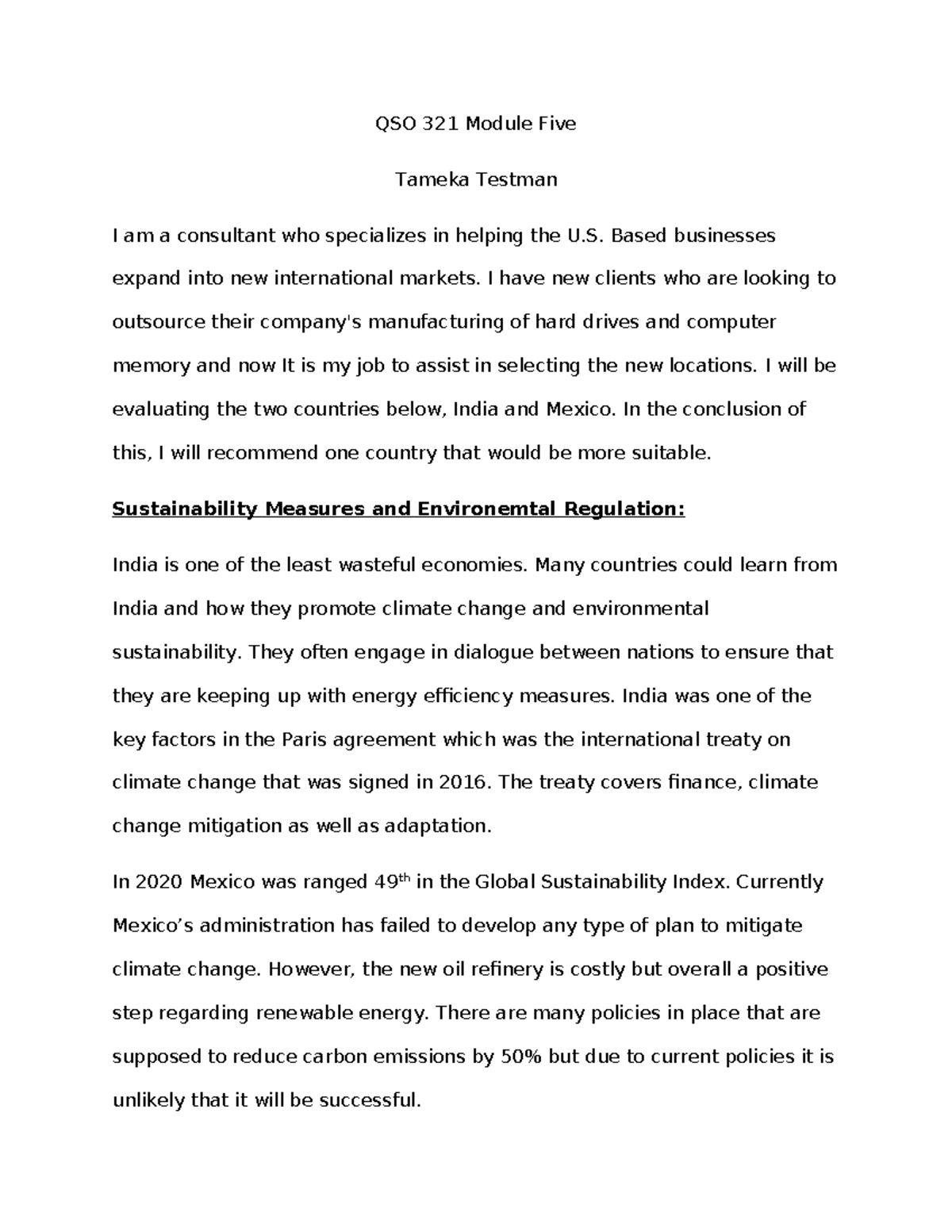 Week 5 -QSO 321 - QSO 321 Module - QSO 321 Module Five Tameka Testman I ...