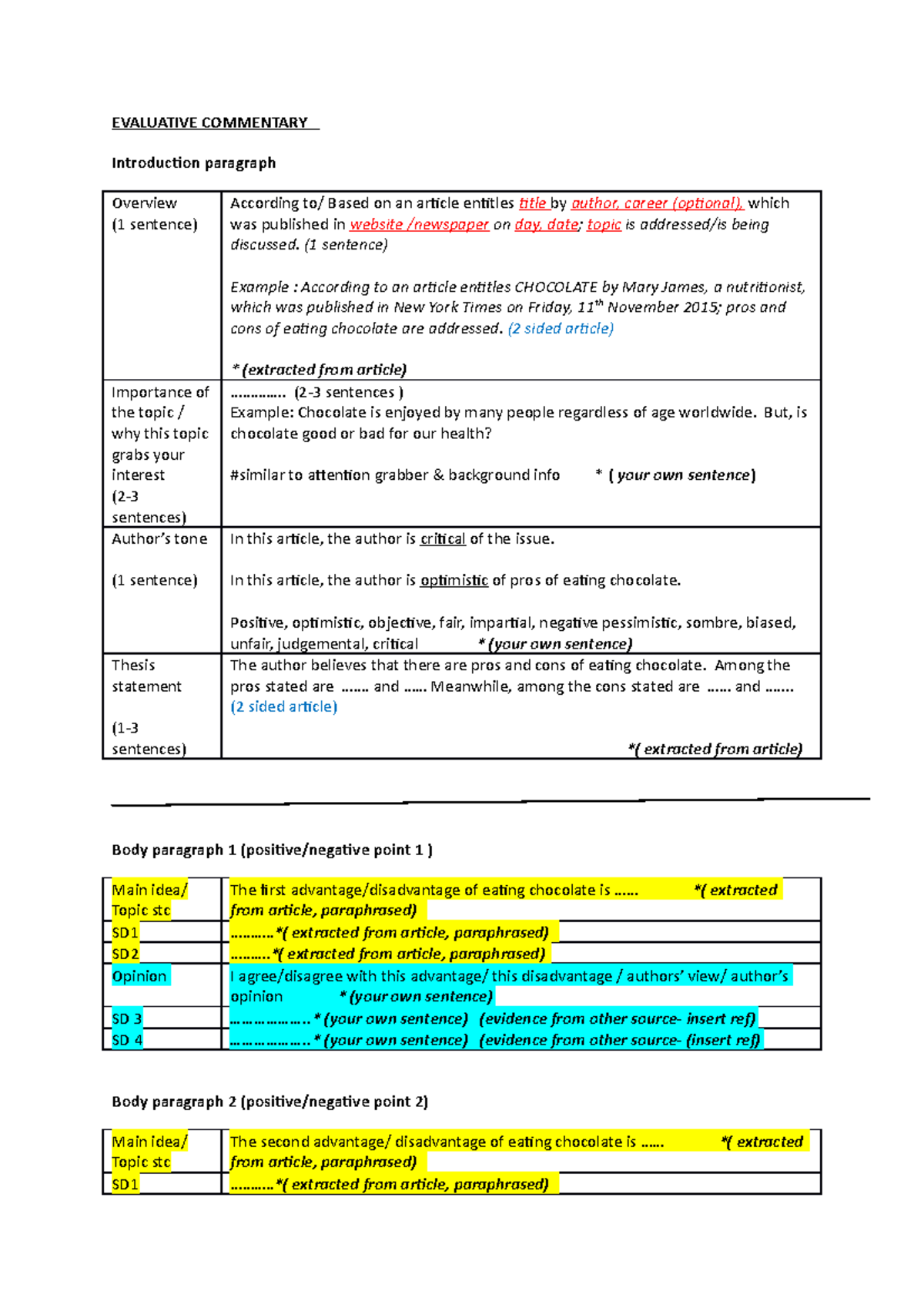Evaluative commentary sample assignment draft uitm - EVALUATIVE ...