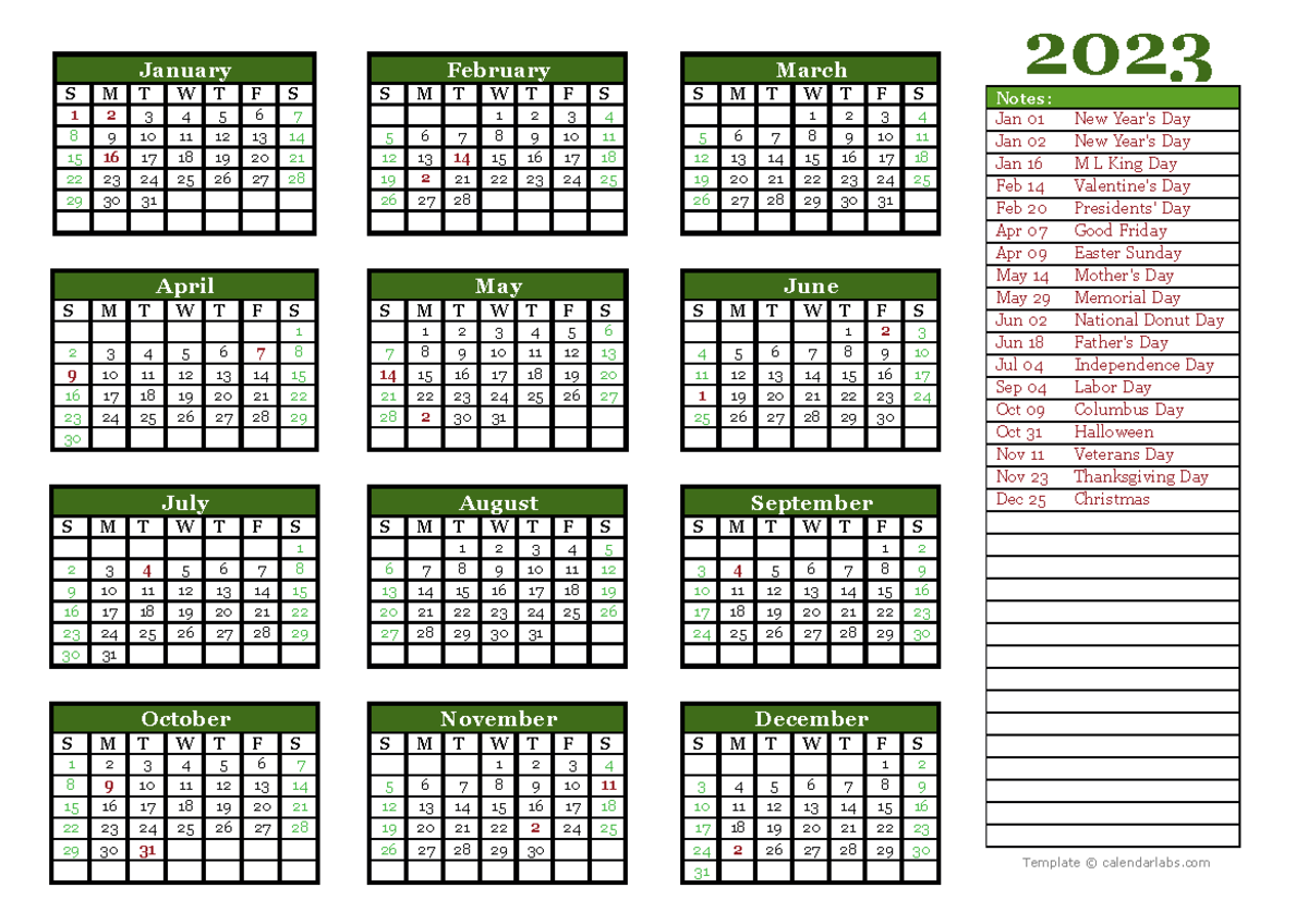 2023 yearly calendar landscape 06 - January S M T W T F S 1 2 3 4 5 6 7 ...