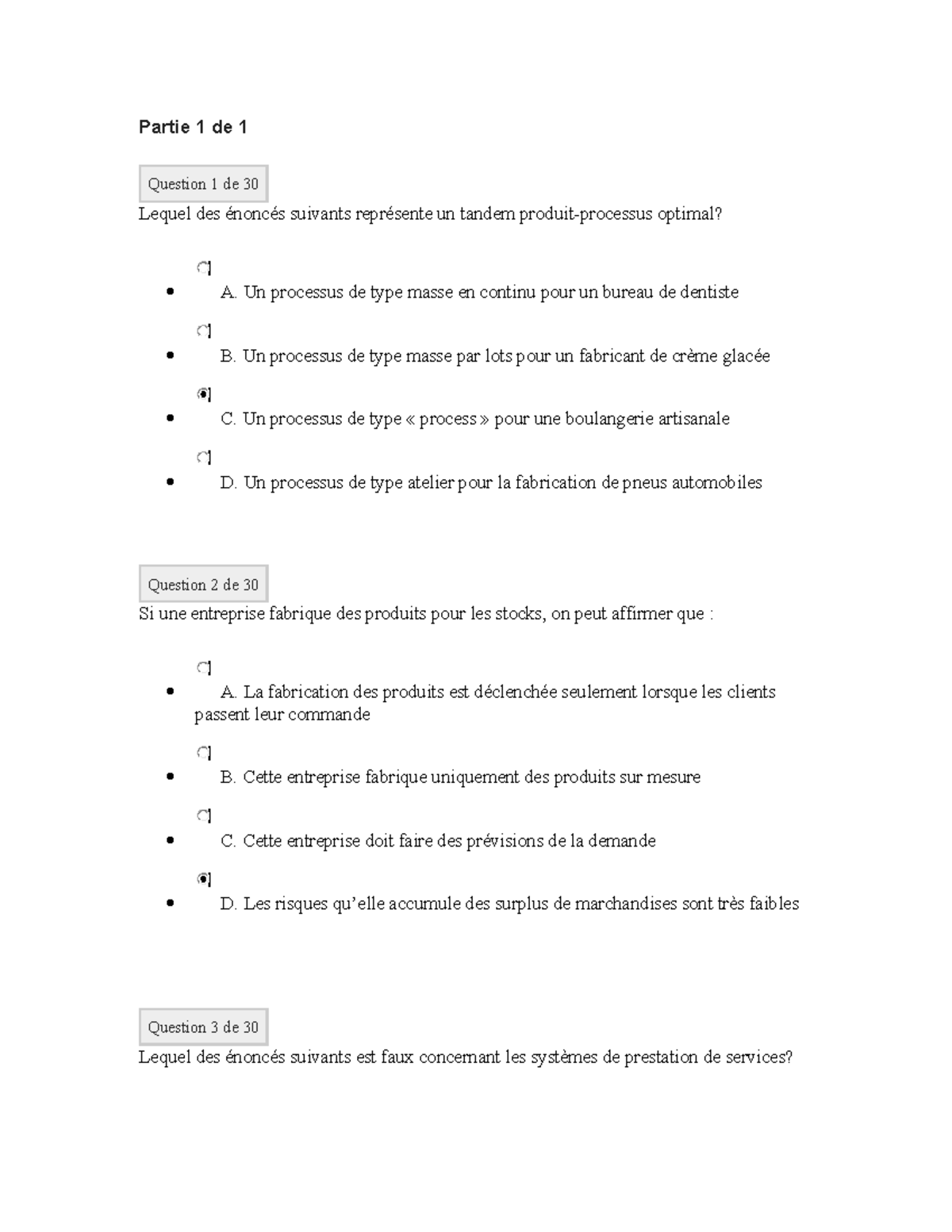 EXAMEN FINAL GOP - 1ERE PARTIE QCM - Partie 1 de 1 Question 1 de 30 ...