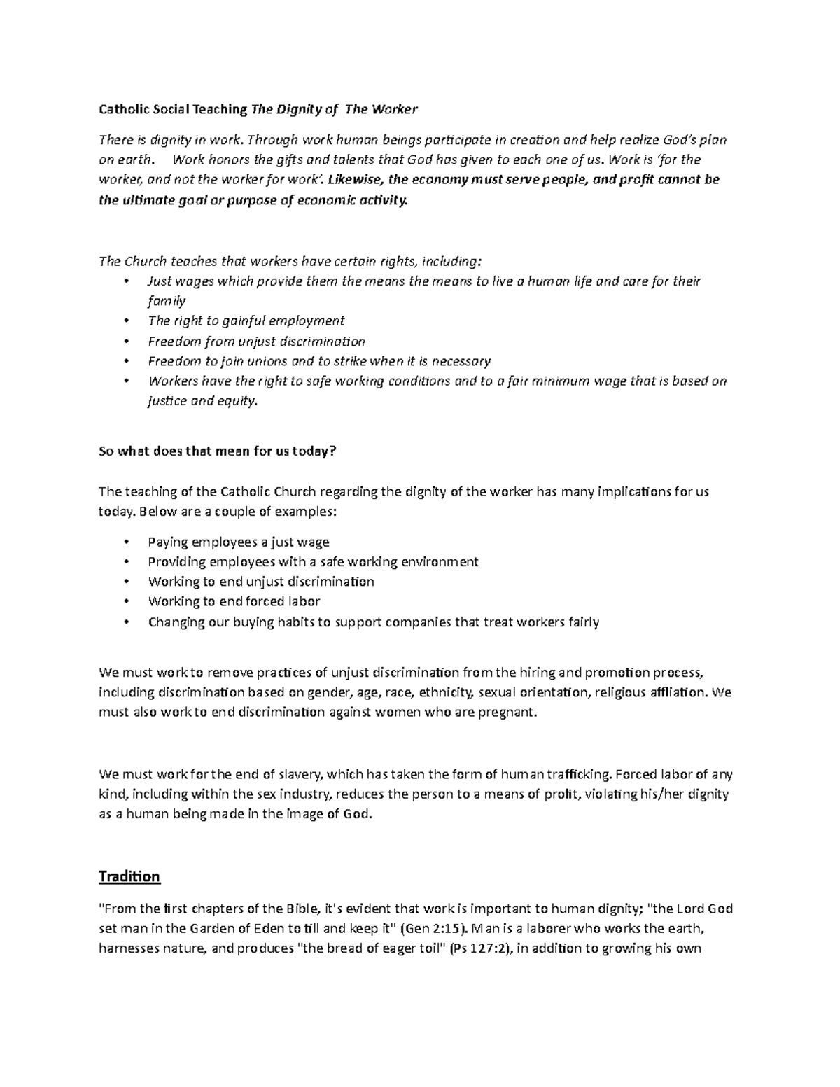 The Dignity of The Worker - Catholic Social Teaching The Dignity of The ...