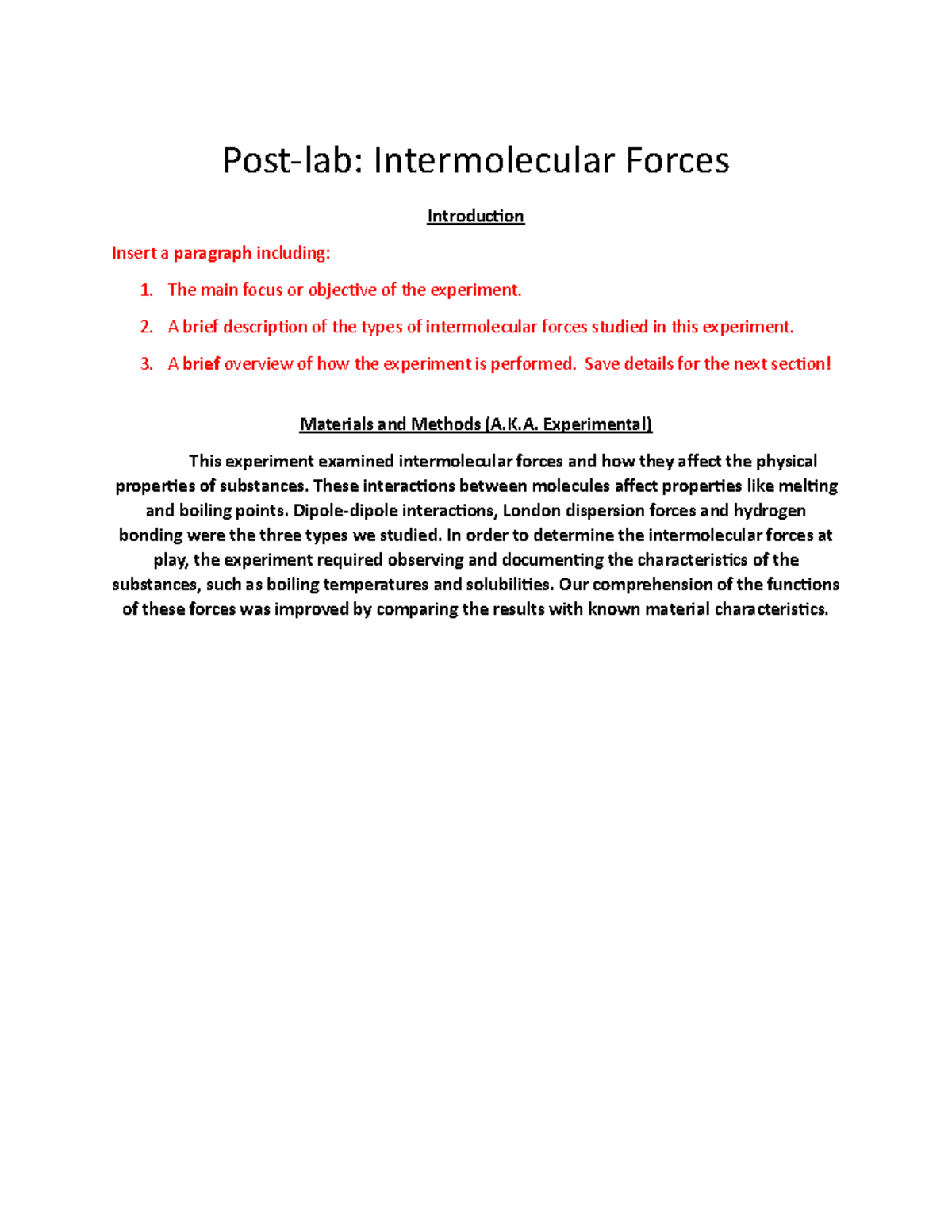 Intermolecular forces post lab - Post-lab: Intermolecular Forces ...
