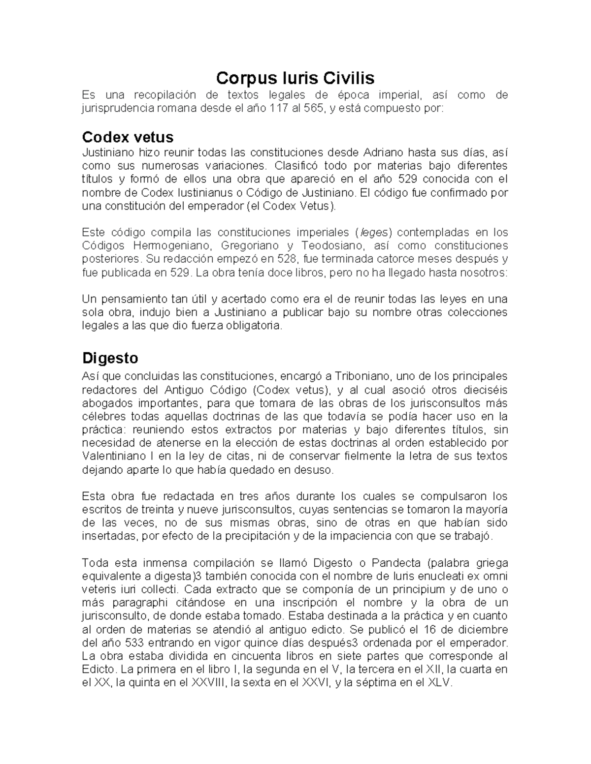 Contenido Informe Codigo Justiniano - Corpus Iuris Civilis Es una ...