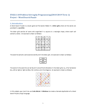 ENGG1110 Project Part 1 - ENGG1110 Problem Solving by Programming ( 2020 - 202 1 Term 1) Project ...