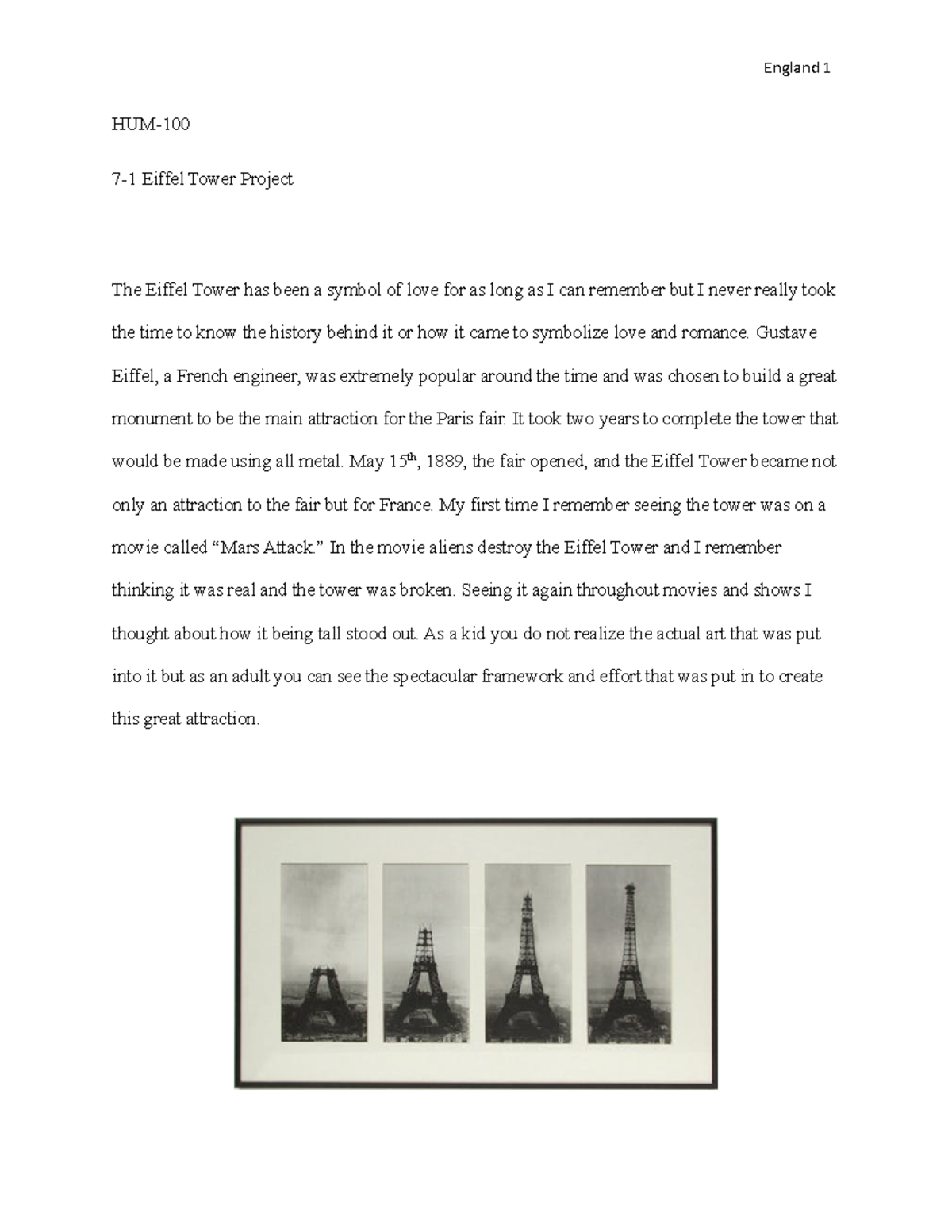 7-1 Project Eiffel Tower - HUM- 7-1 Eiffel Tower Project The Eiffel ...