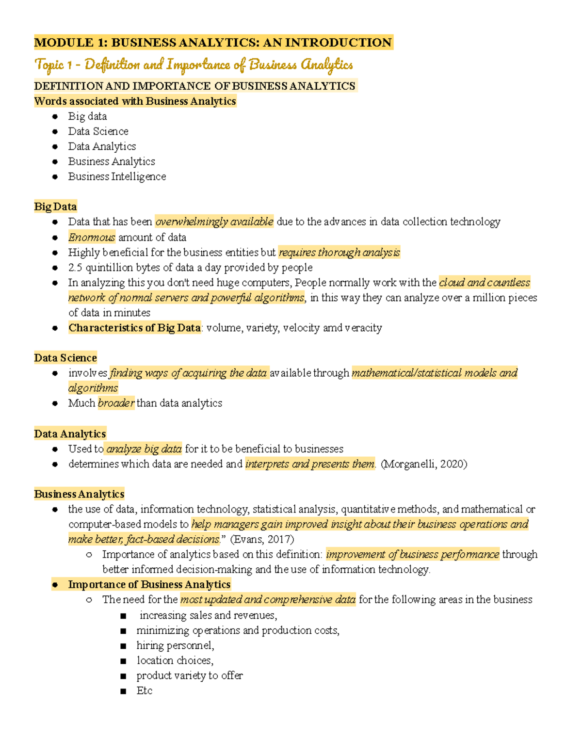 Busiana Module 1 2 - This entails topic about business analytics, big ...