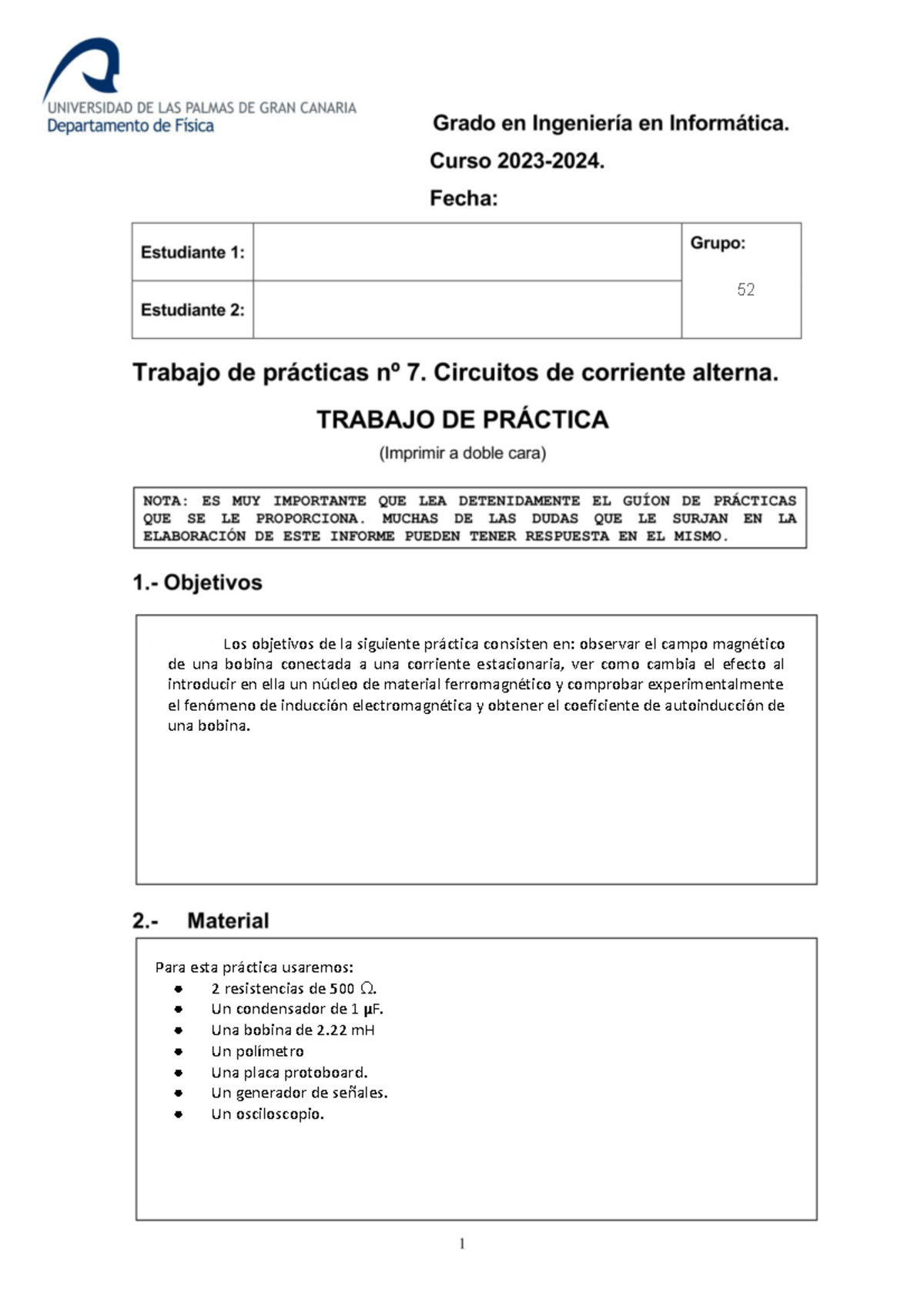 Ulpgc Fundamentos Fisicos de la Informatica Practica 7 - 52 Los ...
