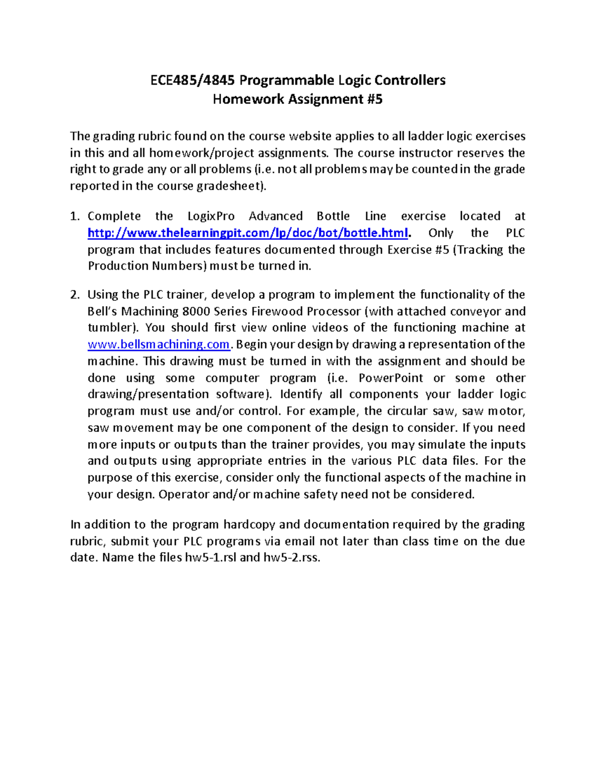 Hw 5 - March 9, 2017 - Programmable Logic Controllers Homework Assignment The grading rubric ...