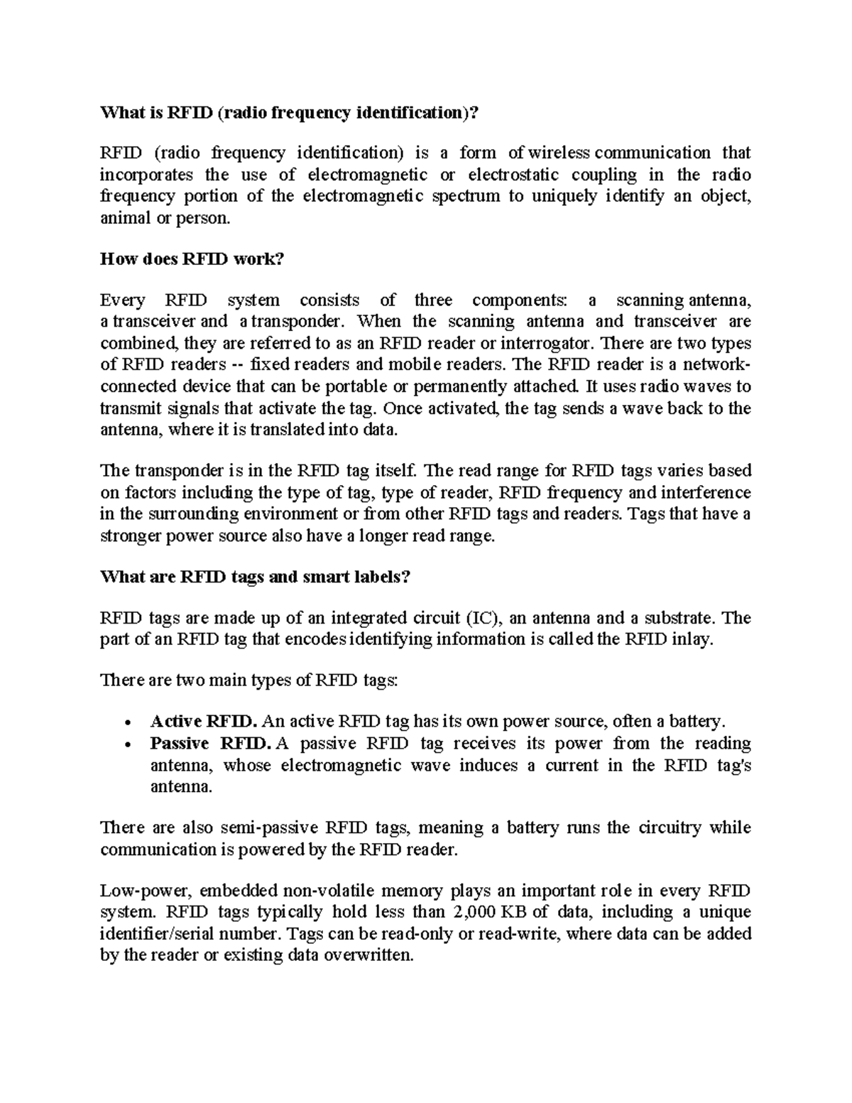 RFID and Barcode Notes - What is RFID (radio frequency identification ...