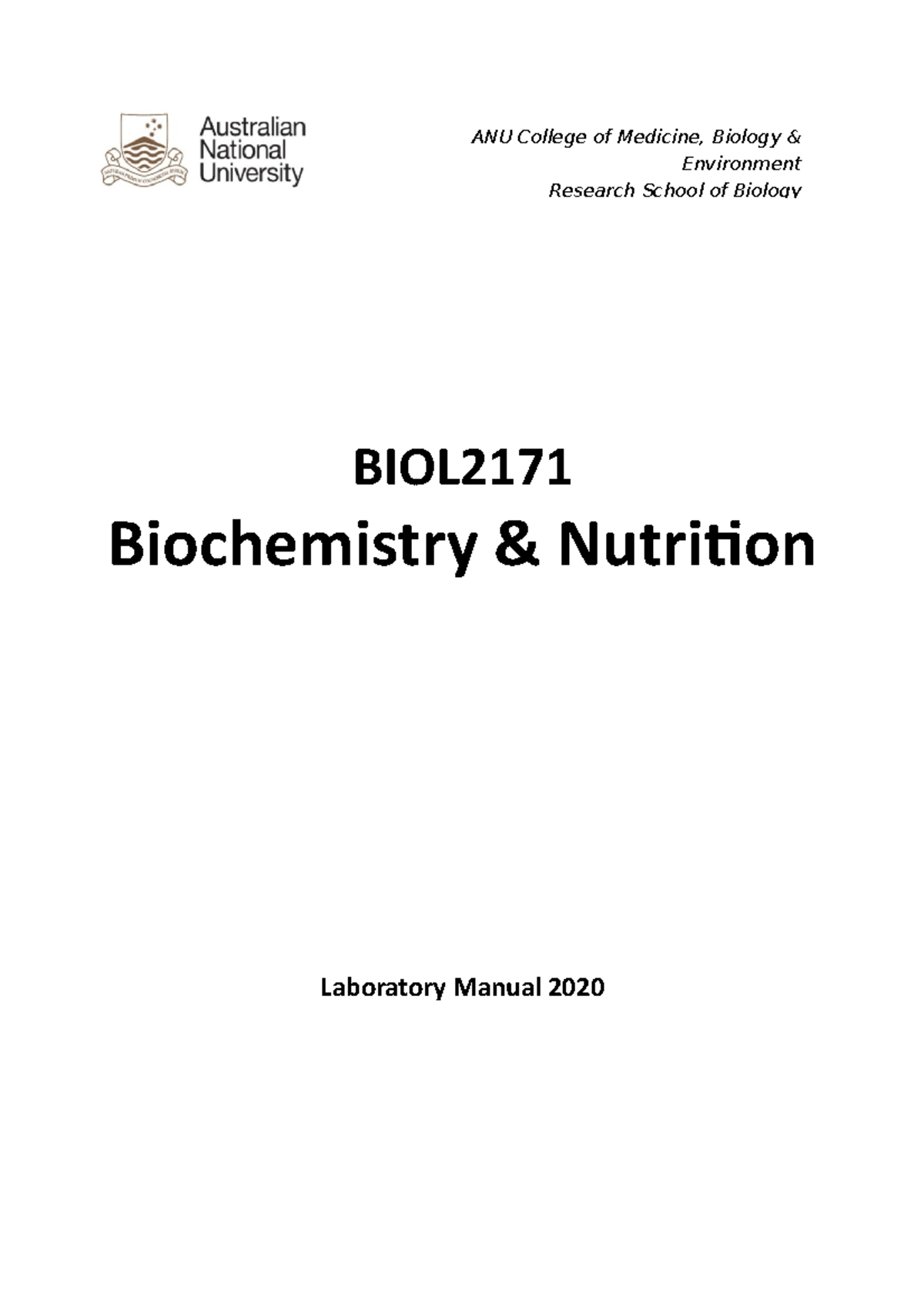 BIOL2171 Lab Man 2020 - ANU College of Medicine, Biology Environment ...