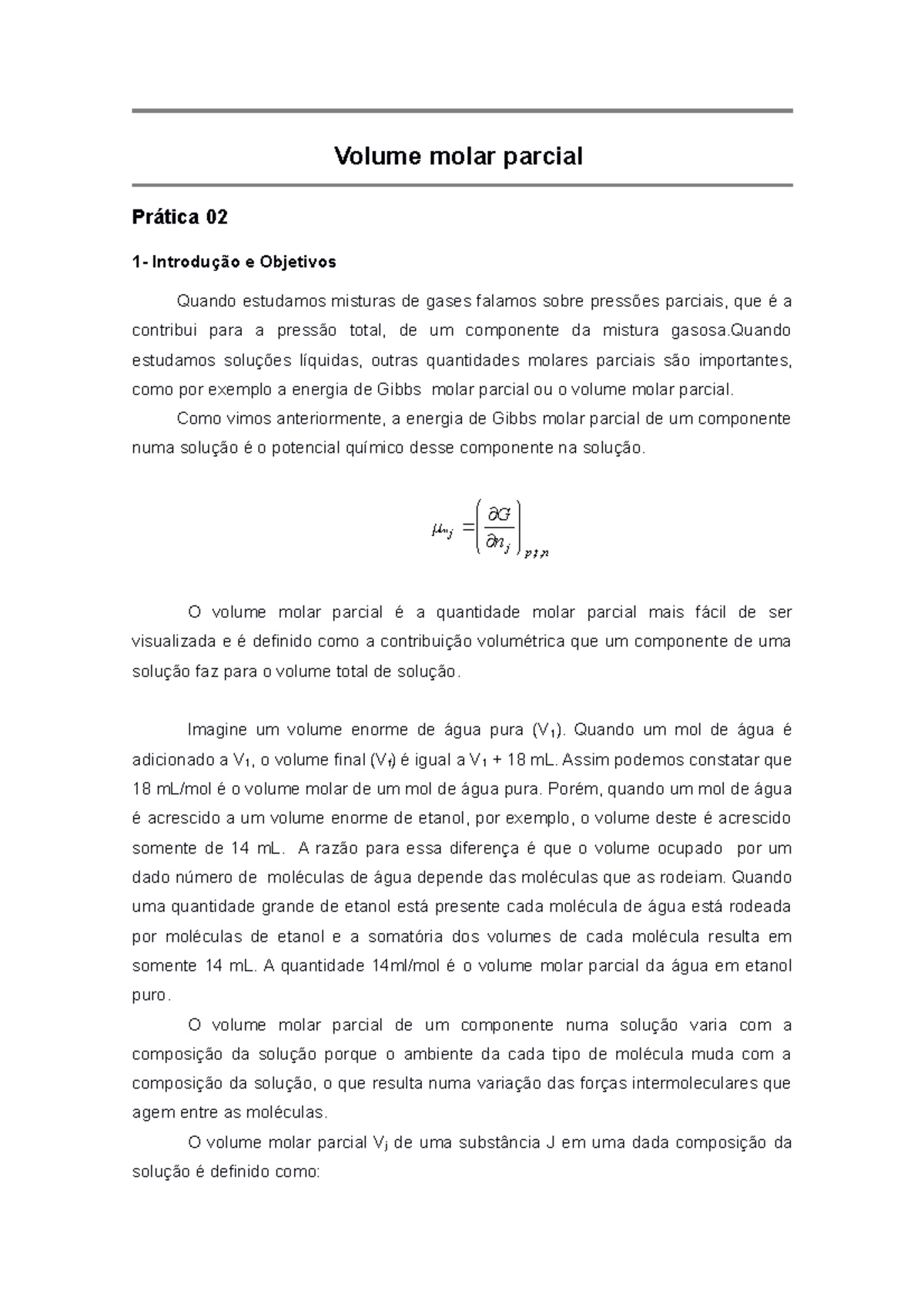 Prática n 02-Volume molar parcial- 2 - Volume molar parcial Prática 02 ...