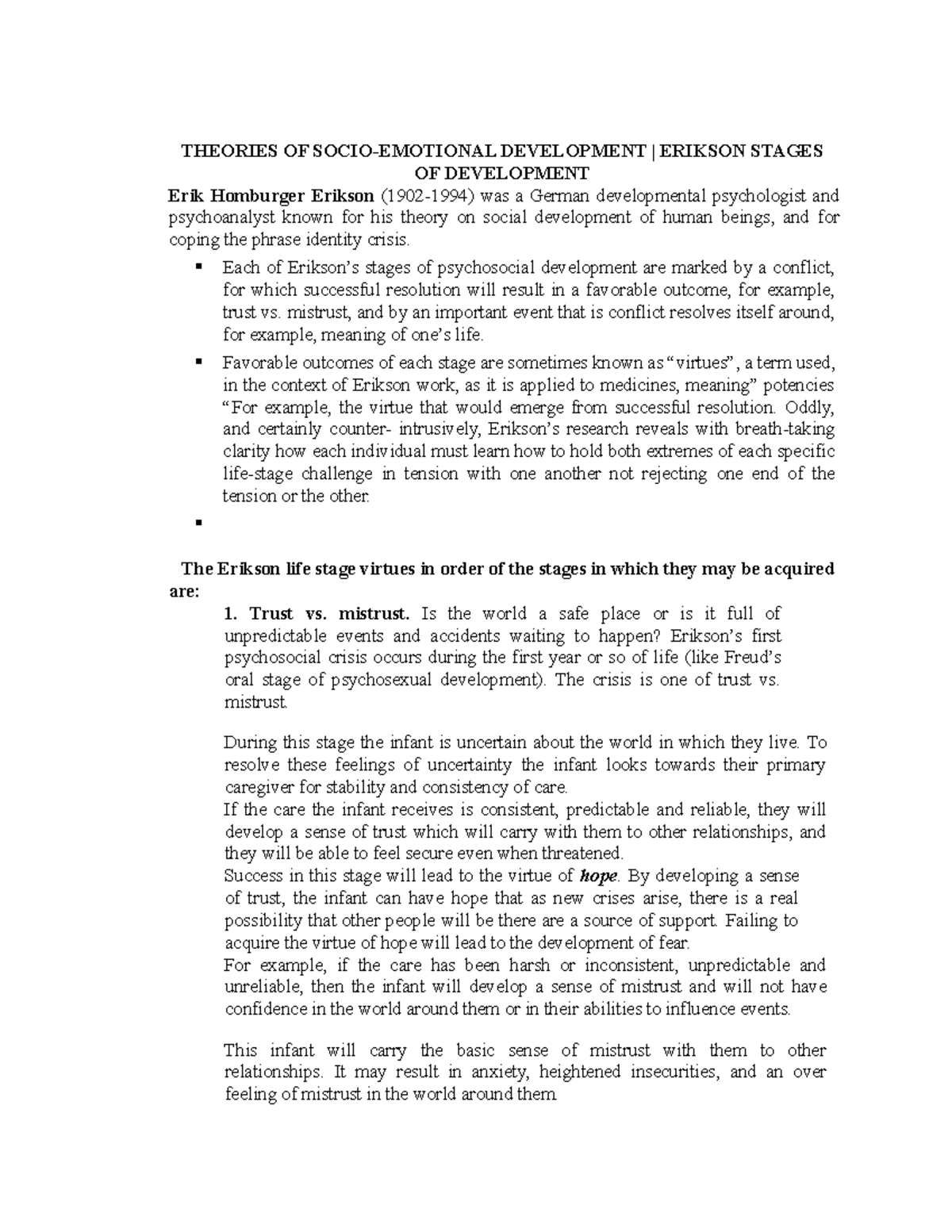 Socio-Emotional Development - THEORIES OF SOCIO-EMOTIONAL DEVELOPMENT ...