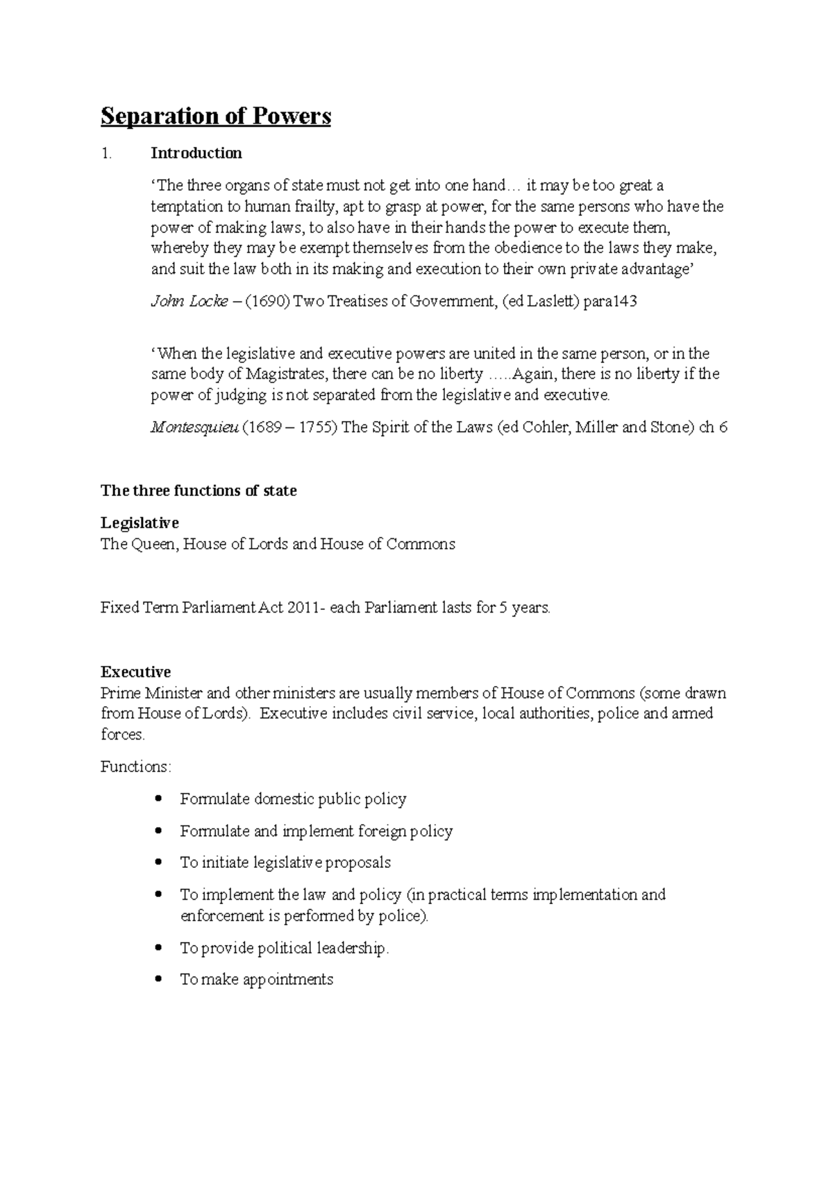 Separation of Powers - Separation of Powers Introduction ‘The three ...