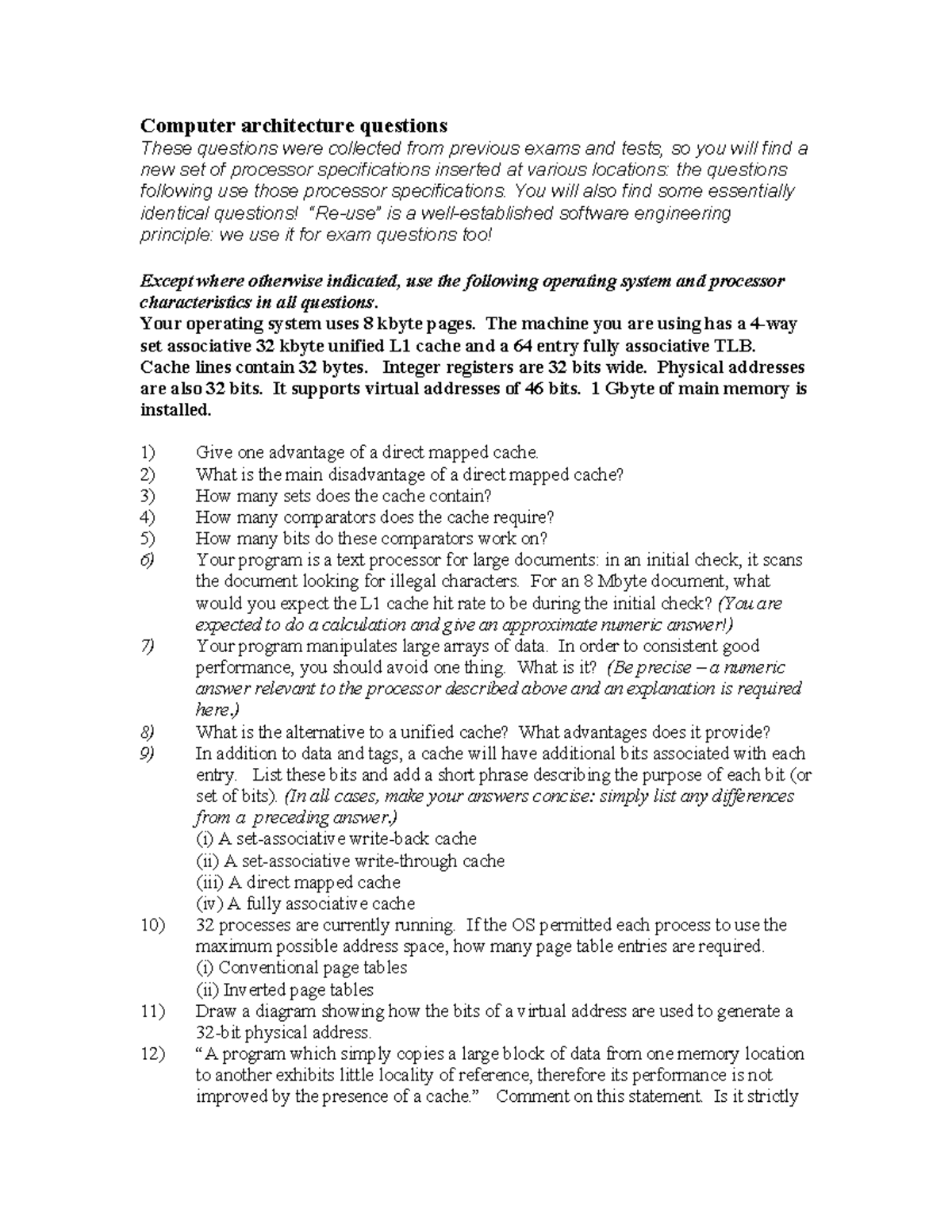 Computer Architecture Questions - Computer architecture questions These questions were collected ...