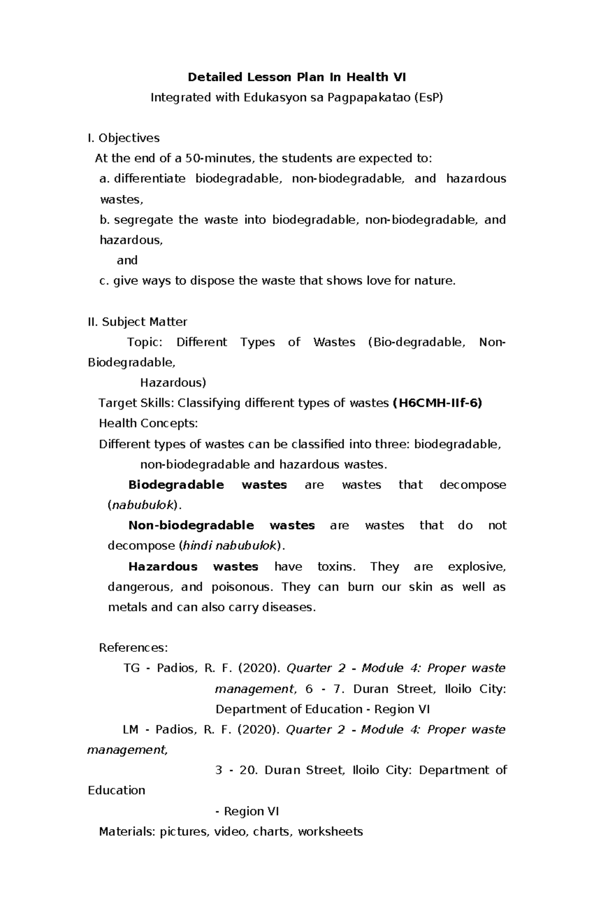 Detailed Lesson Plan In Health VI - Detailed Lesson Plan In Health VI ...