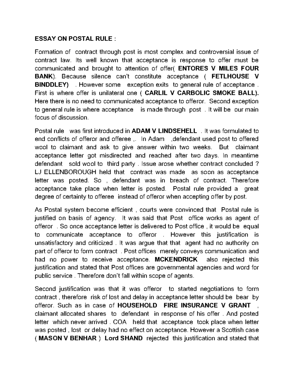 Essay ON Postal RULE - ESSAY ON POSTAL RULE : Formation of contract ...