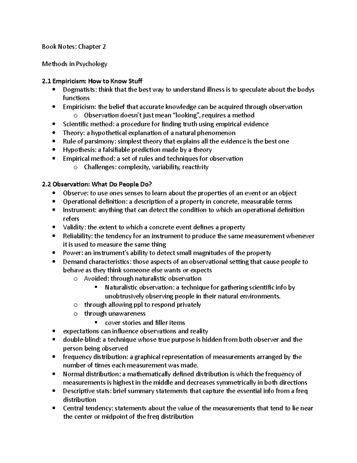 Book Notes- Chapter 2 - Book Notes: Chapter 2 Methods in Psychology 2 ...