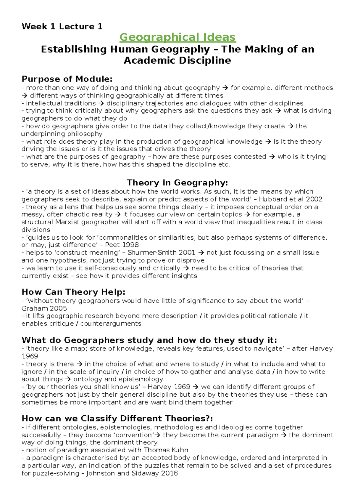 Week 1 Lecture 1 - Geographical Ideas - Week 1 Lecture 1 Geographical Ideas Establishing Human ...