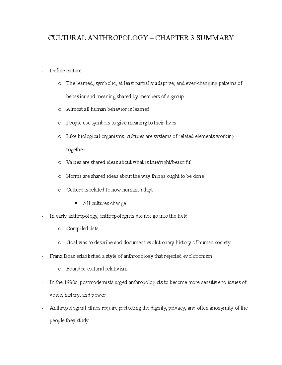 Cultural Anthropology - CH 3 Summary - CULTURAL ANTHROPOLOGY – CHAPTER ...