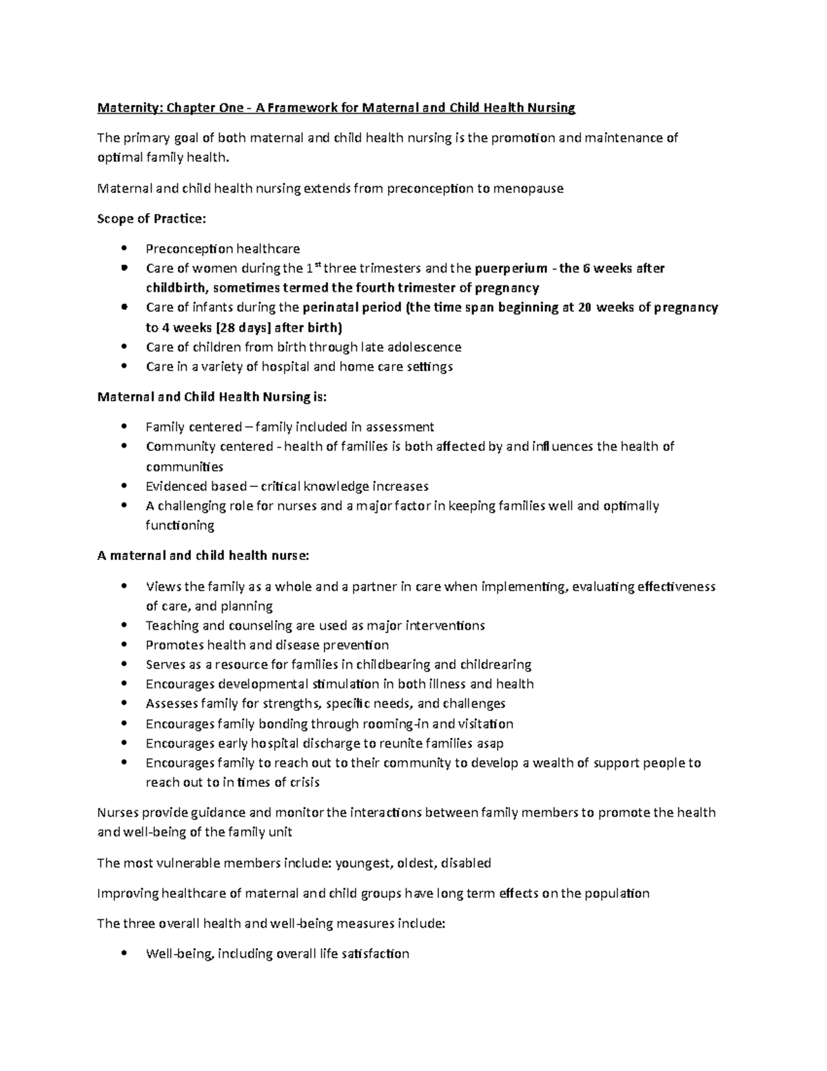 Maternity Ch 1 Notes - Maternity: Chapter One - A Framework for ...