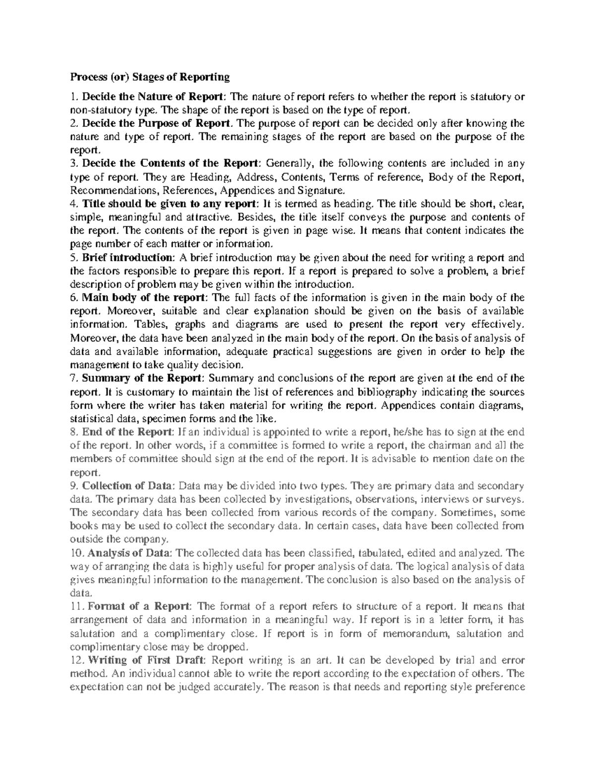 Stages of reporting - Process (or) Stages of Reporting Decide the ...