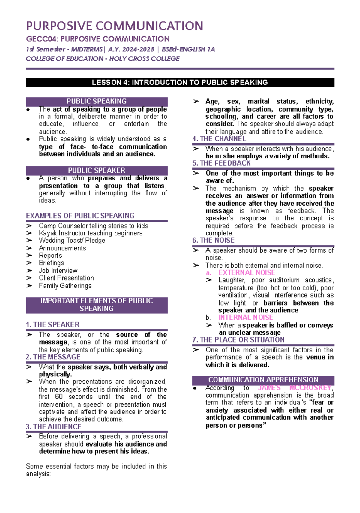 GECC04L4 - PURCOMM LESSON 4 - PURPOSIVE COMMUNICATION GECC04: PURPOSIVE ...