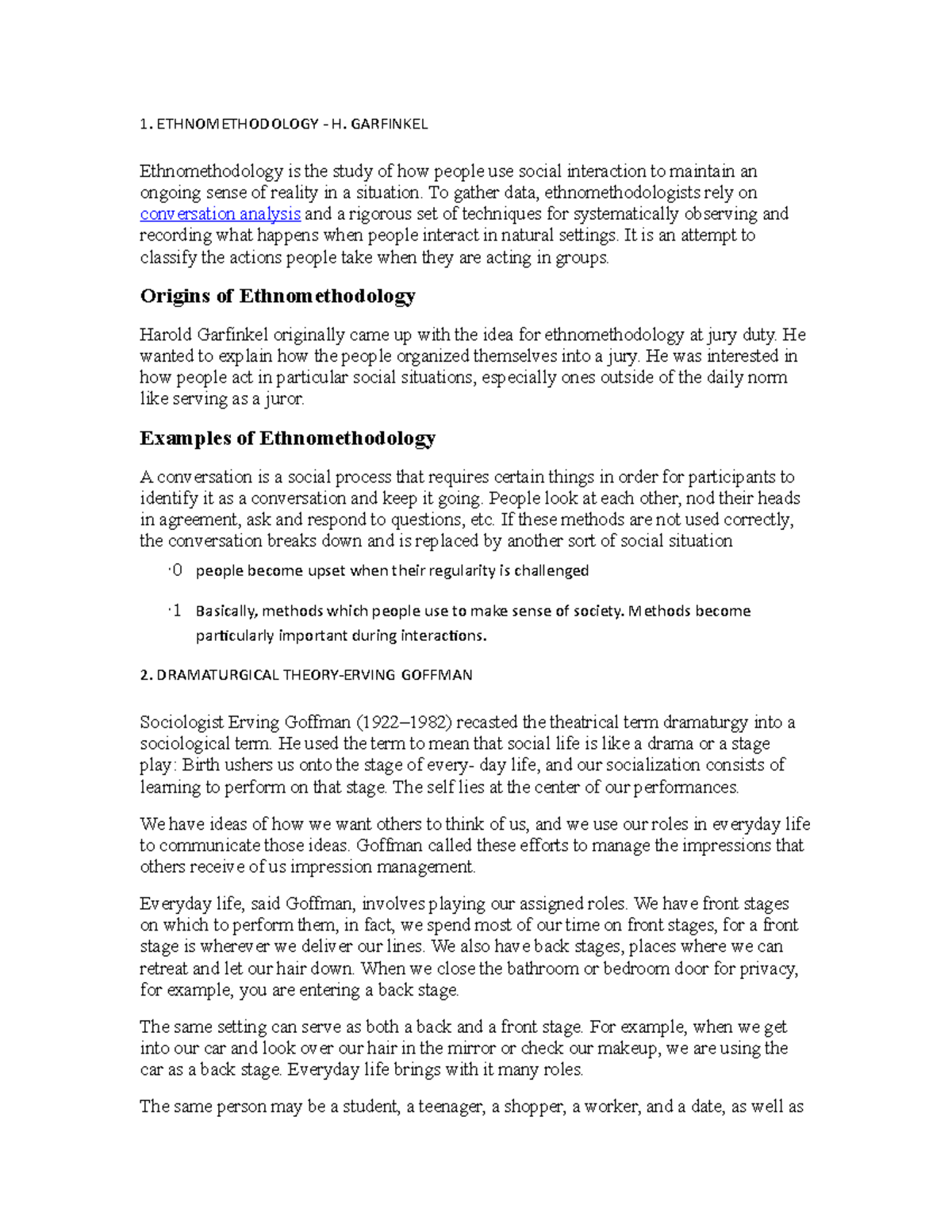 Theories of Symbolic Interactionsim - ETHNOMETHODOLOGY - H. GARFINKEL ...