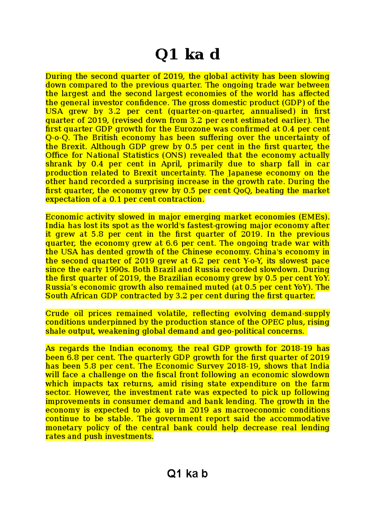 FMI - FMI Assignment - Q1 ka d During the second quarter of 2019, the global activity has been ...
