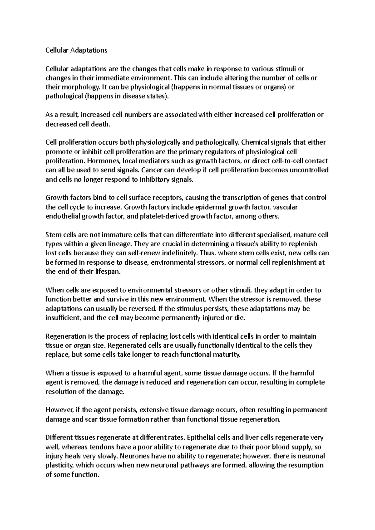 Cellular Adaptations - Physiology notes - Cellular Adaptations Cellular ...