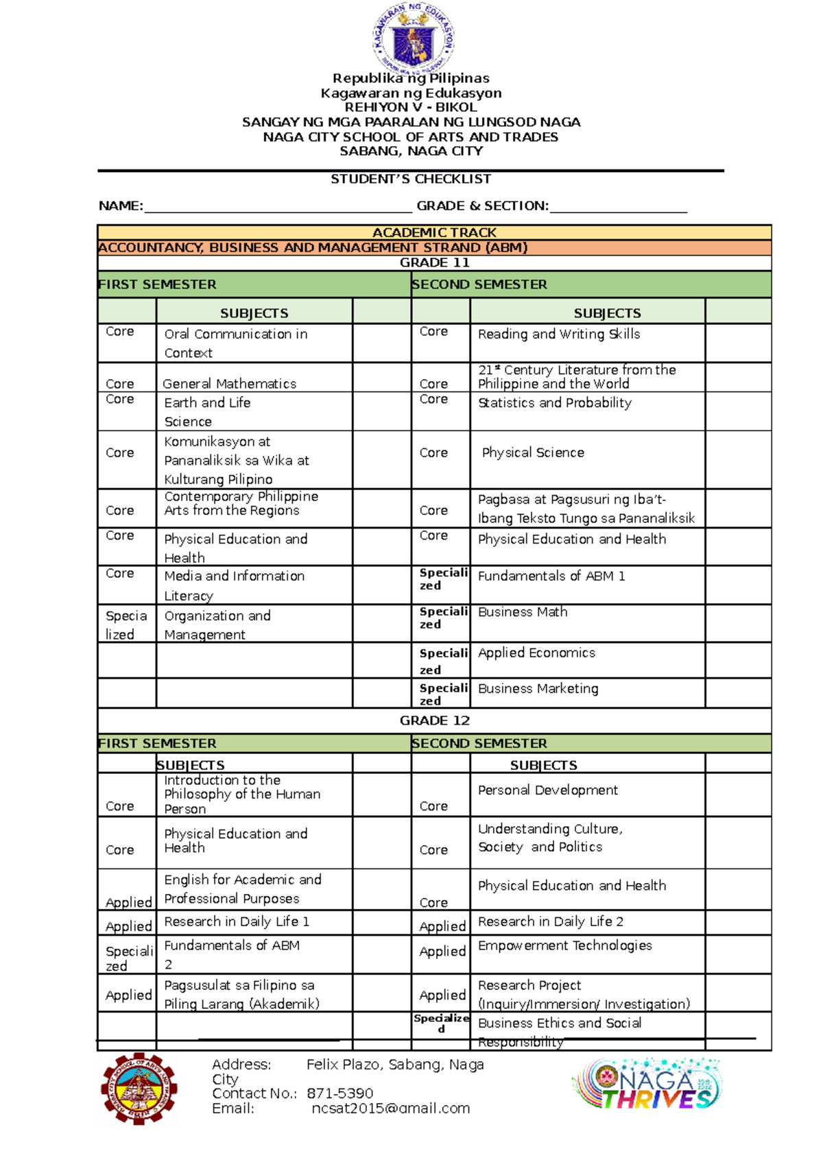 Senior HIGH Prospectus and Curriculum Program - Republika ng Pilipinas ...