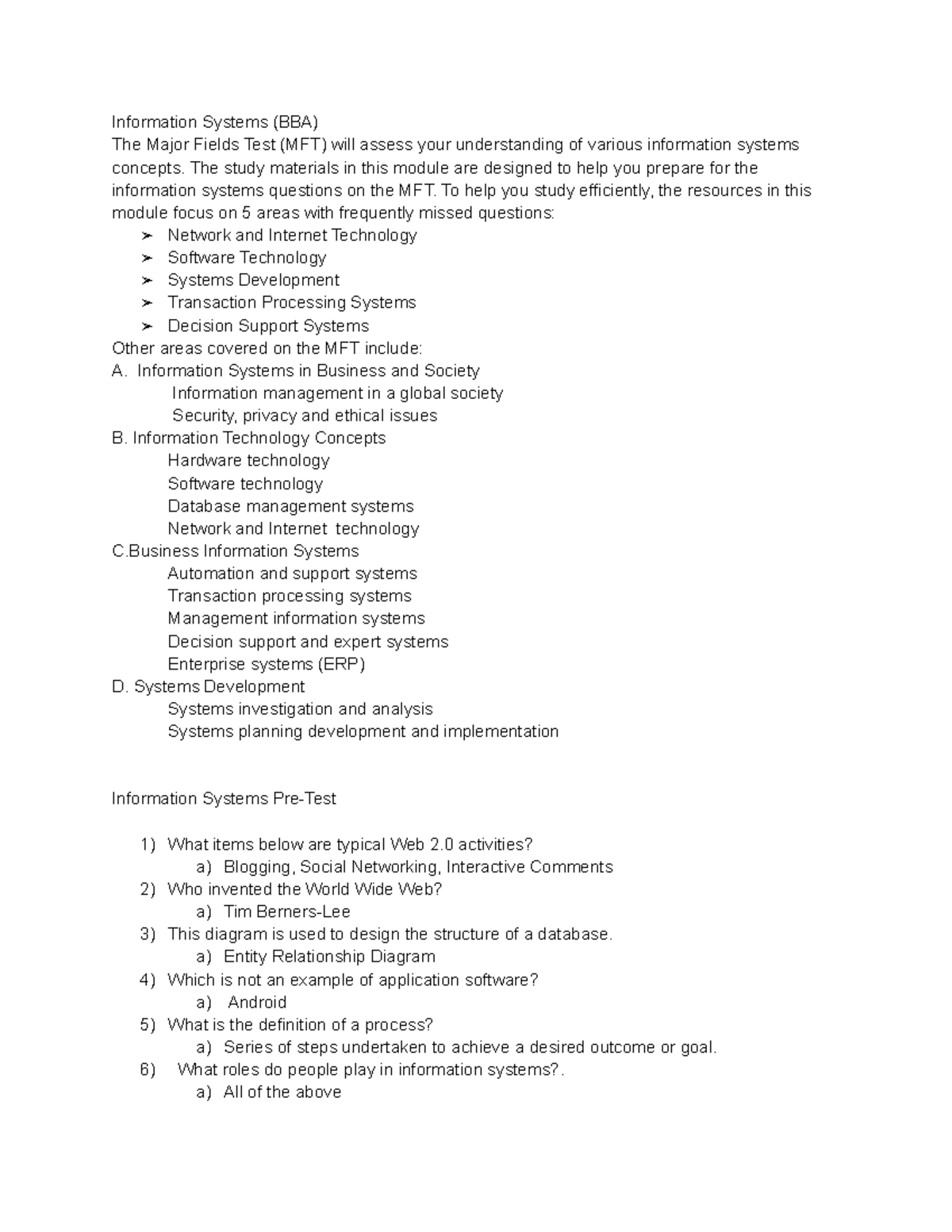 Information Systems (BBA) - The study materials in this module are designed to help you prepare ...