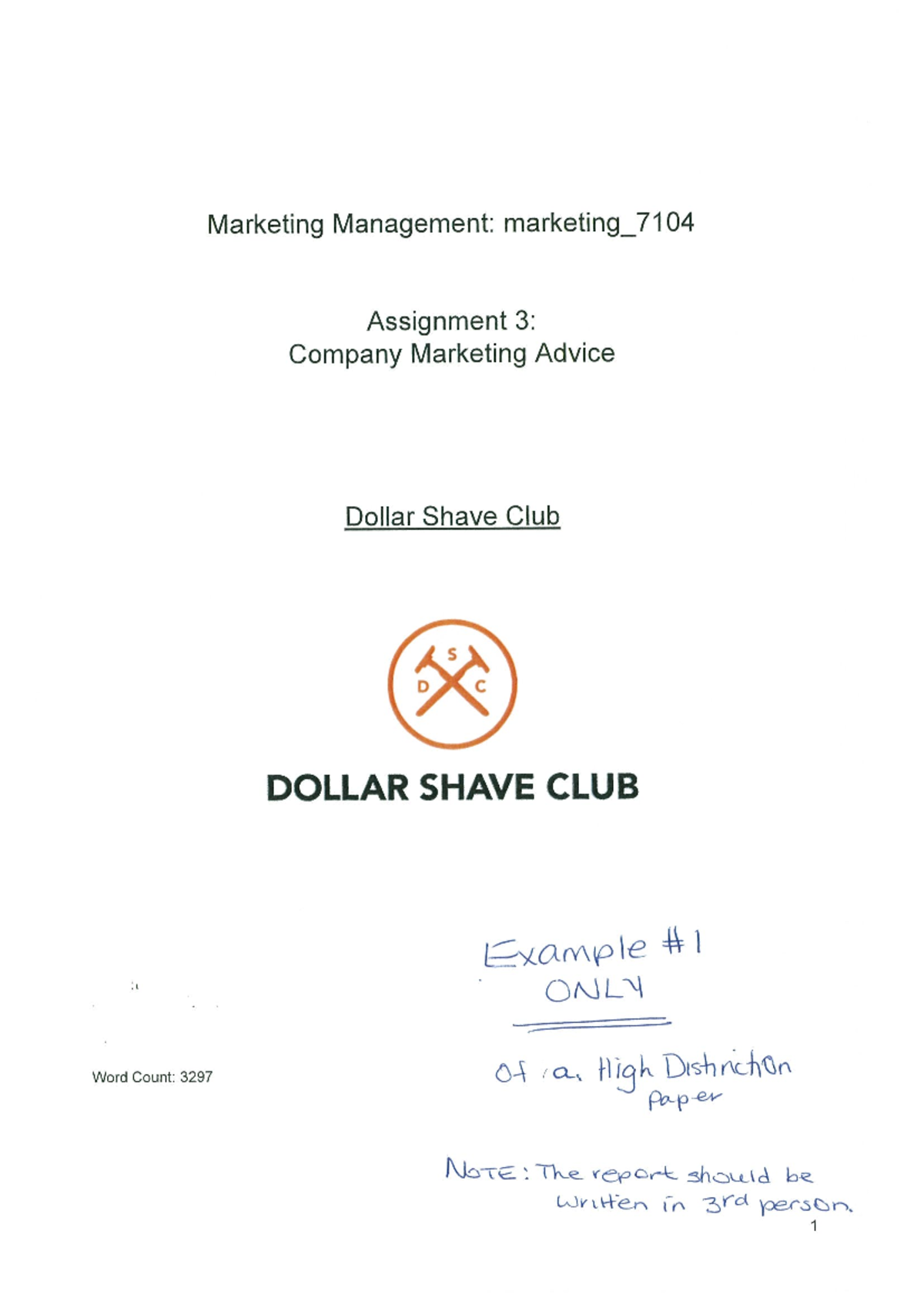 Sample Paper HIGH Distinction Assignment 3. Dollar Shave Club ...