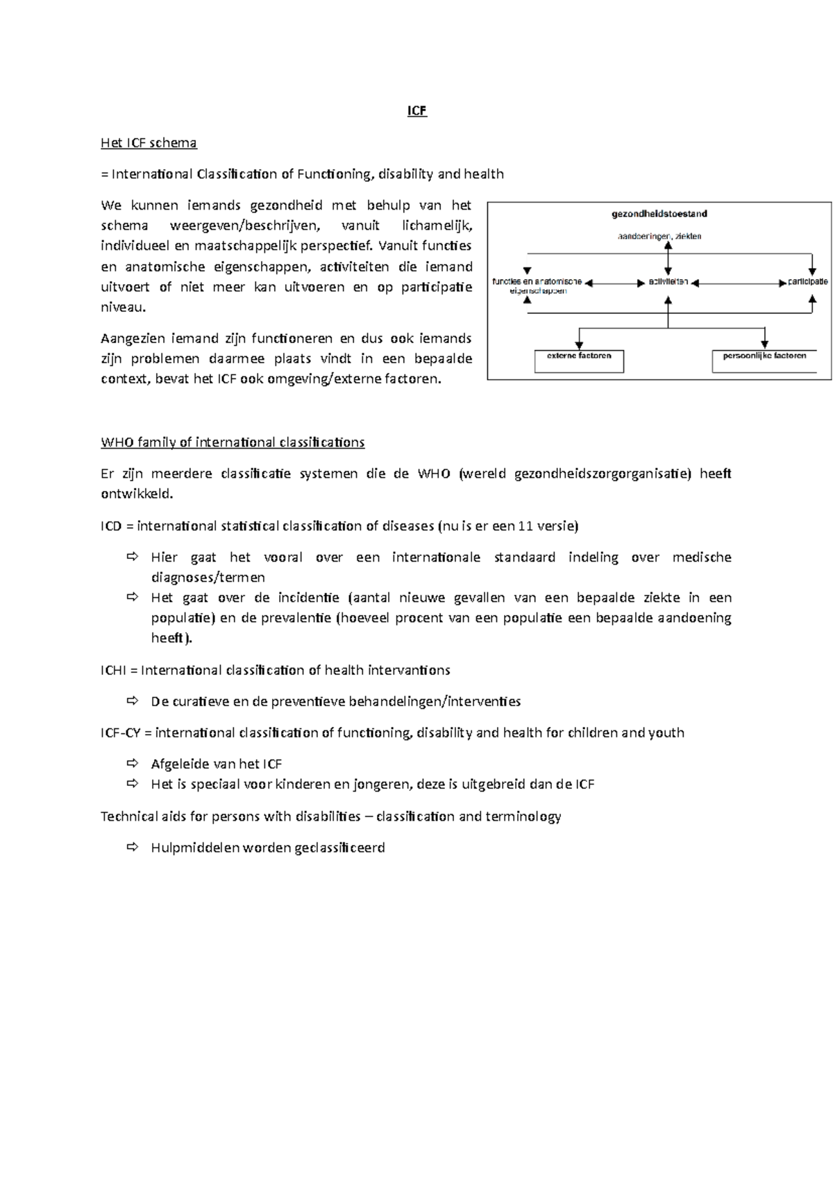 Zelfstudie ICF - ICF Het ICF schema = International Classification of ...