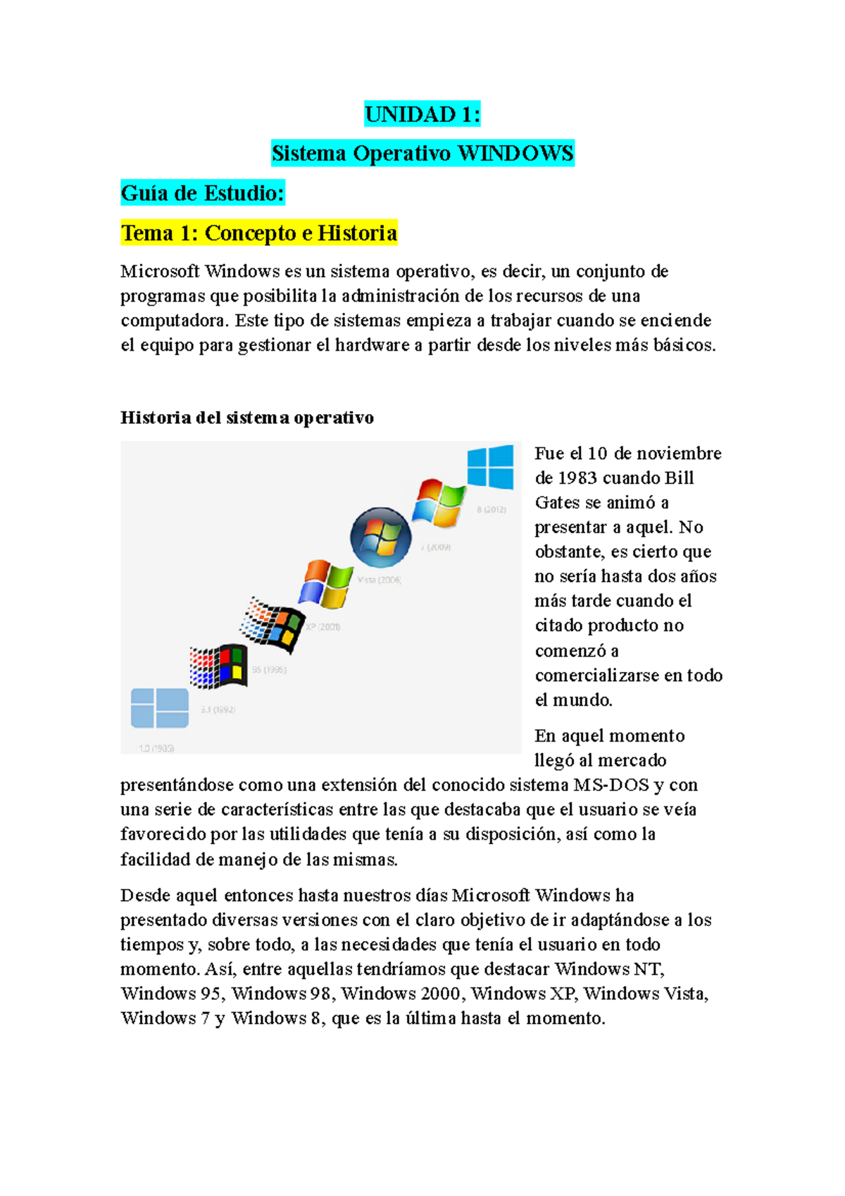 Sistema windows - UNIDAD 1: Sistema Operativo WINDOWS Guía de Estudio ...