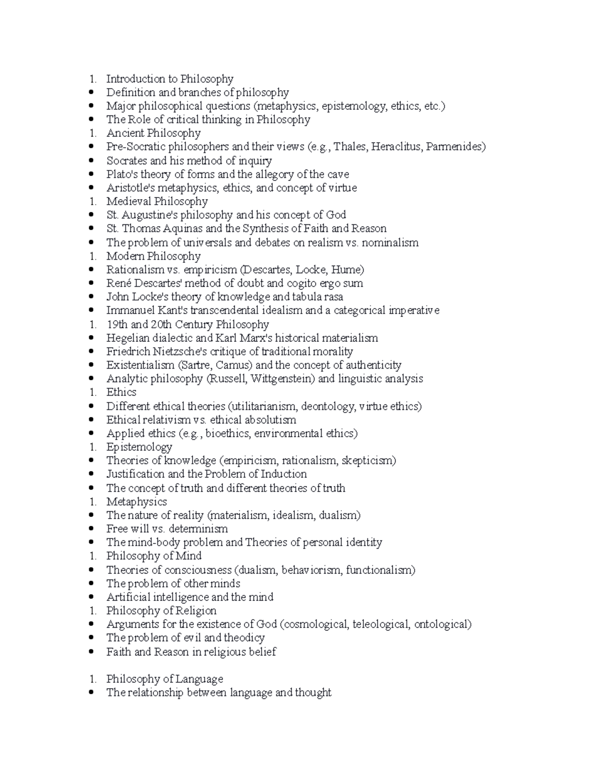 Philosophy study guide - PL 201 - Loyola - Studocu