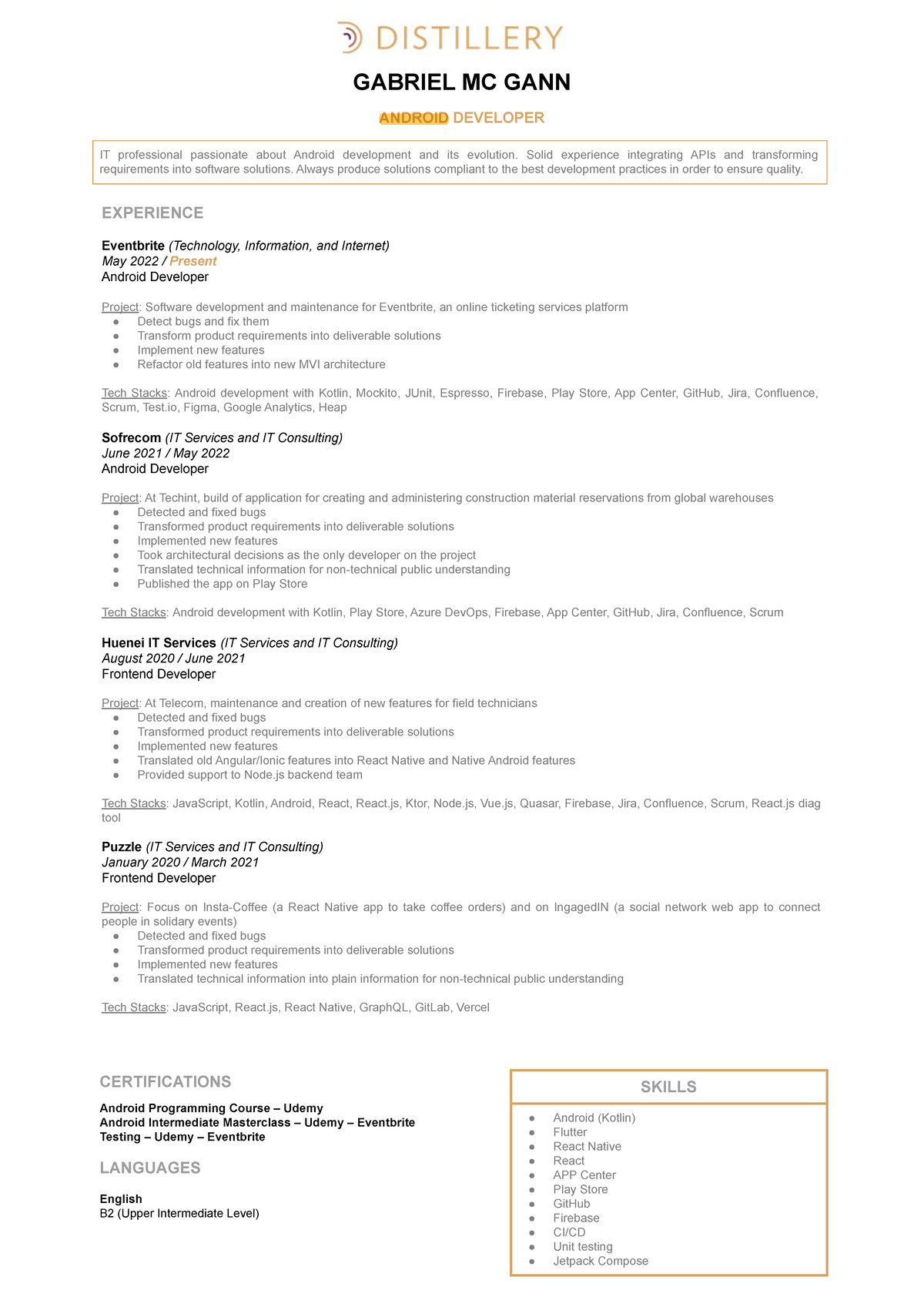 Android Developer - ANDROID DEVELOPER GABRIEL MC GANN EXPERIENCE ...