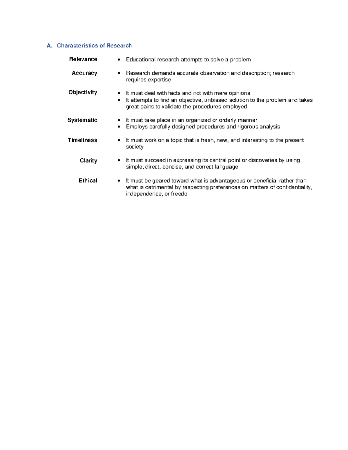 Characteristics of Research - A. Characteristics of Research Relevance ...