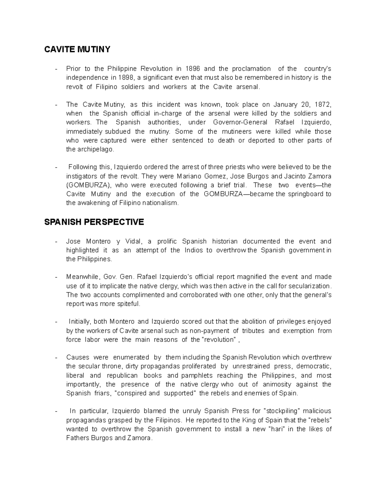 Cavite Mutiny - Spanish and Filipino Perspective - CAVITE MUTINY Prior ...