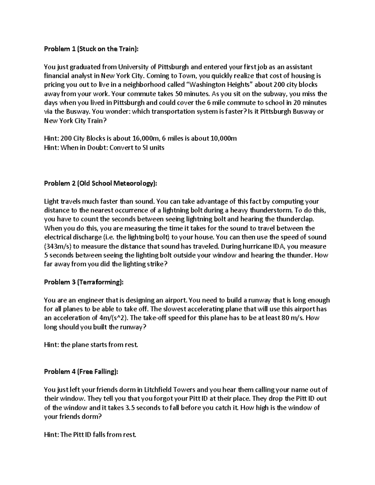 Physcis 1 recitations - practice worksheets - Problem 1 (Stuck on the ...