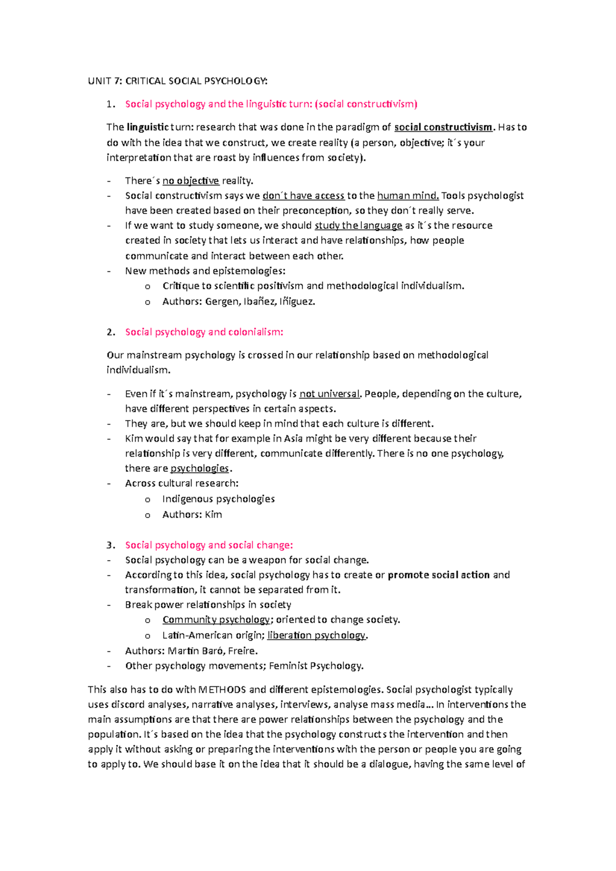 Unit 7 - Unit 7 social psychology - UNIT 7: CRITICAL SOCIAL PSYCHOLOGY ...