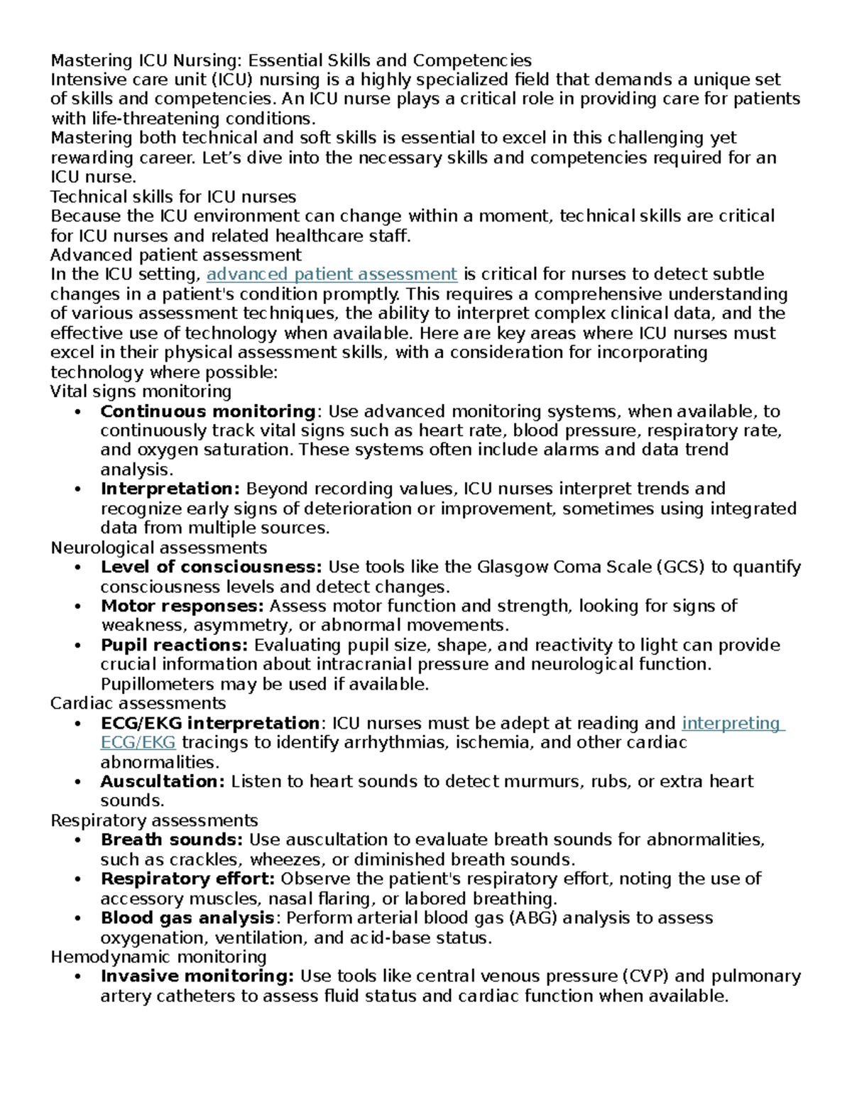 Mastering ICU Nursing - An ICU nurse plays a critical role in providing ...
