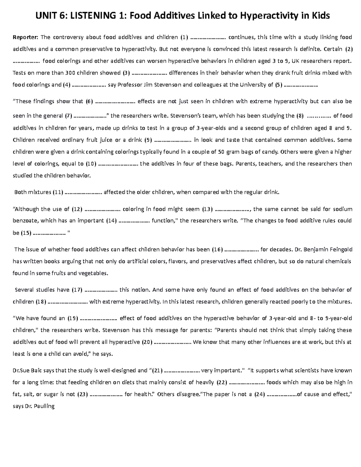 UNIT 6-LIS 1- Food Additives - UNIT 6: LISTENING 1: Food Additives ...