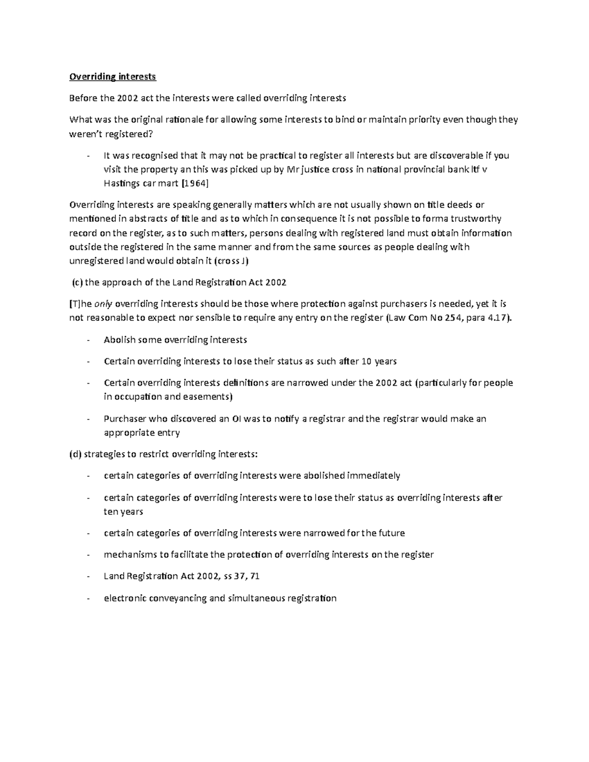 Overriding interests - Abolish some overriding interests Certain ...