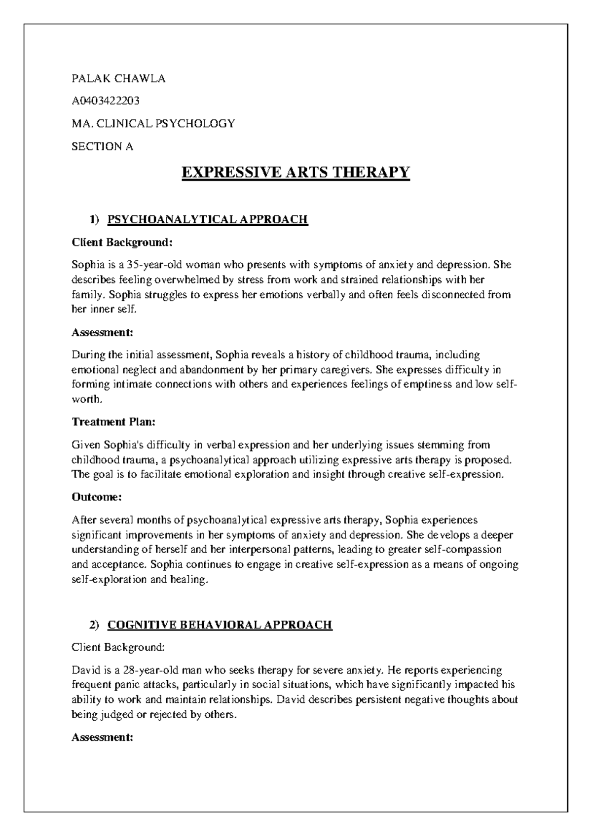 Expressive art assignment - PALAK CHAWLA A MA. CLINICAL PSYCHOLOGY ...