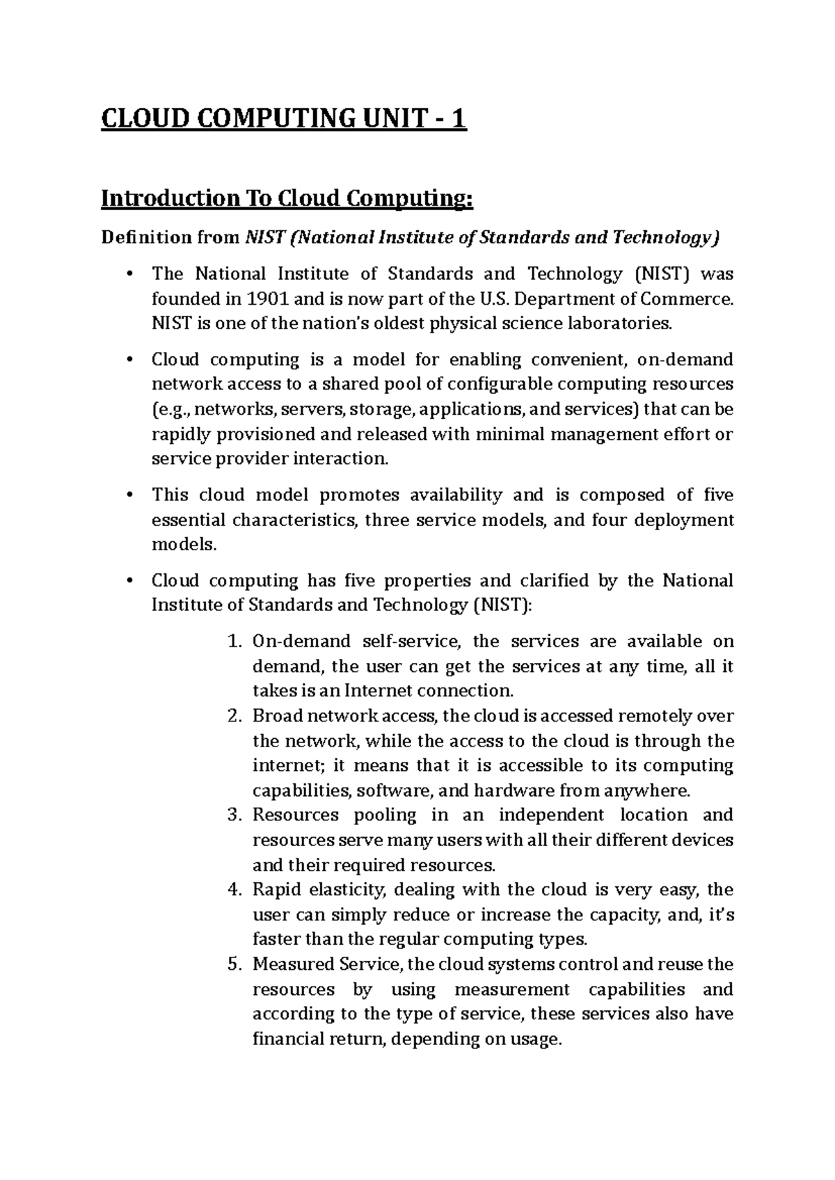 Cc Unit 1 Precise Cloud Computing Unit 1 Introduction To Cloud Computing Definition From