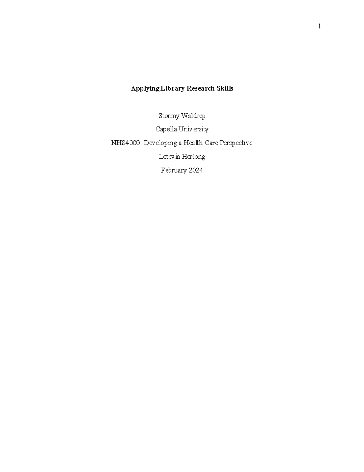 4000Assessment 1 Appyling Library Research Skills - Applying Library ...