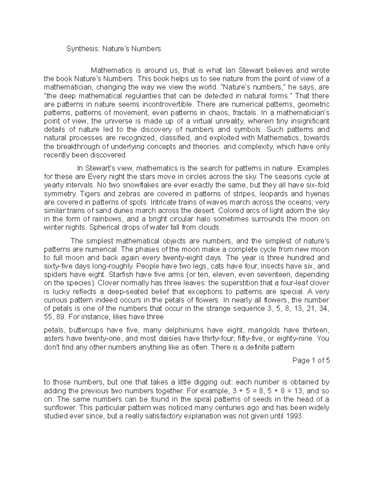 MATH2 - MATH - Synthesis: Nature’s Numbers Mathematics is around us ...