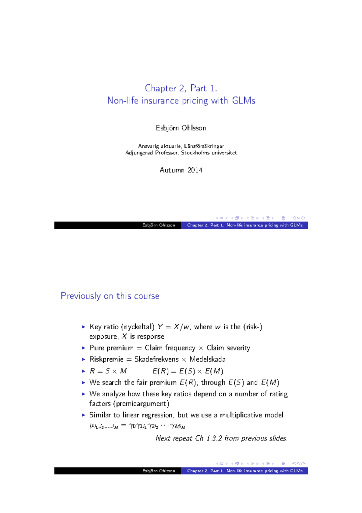Handouts Ch 2 part 1 - Lecture notes 1 - Chapter 2, Part 1. Non-life ...