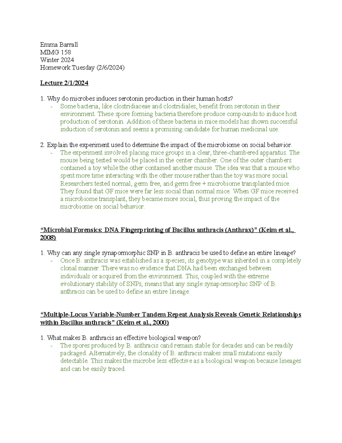 HW Tues 2-6 - Week 3 HW - Emma Barrall MIMG 158 Winter 2024 Homework ...